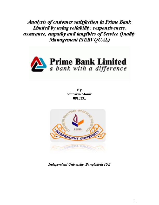 (PDF) Analysis of customer satisfaction in Prime Bank Limited