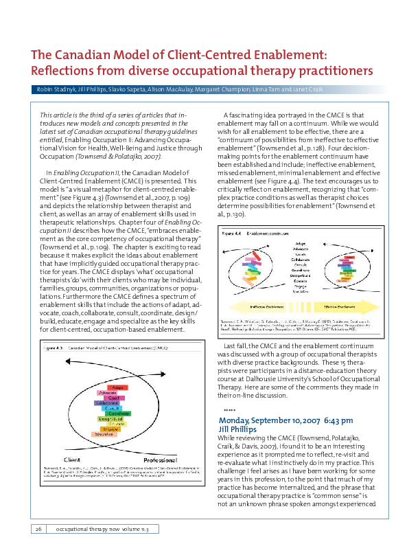 (PDF) The Canadian Model of Client-Centred Enablement: Reflections from ...