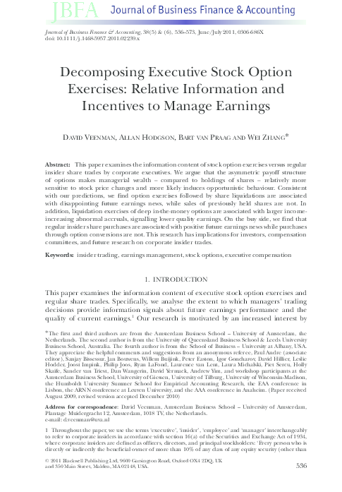 (PDF) Decomposing Executive Stock Option Exercises: Relative ...