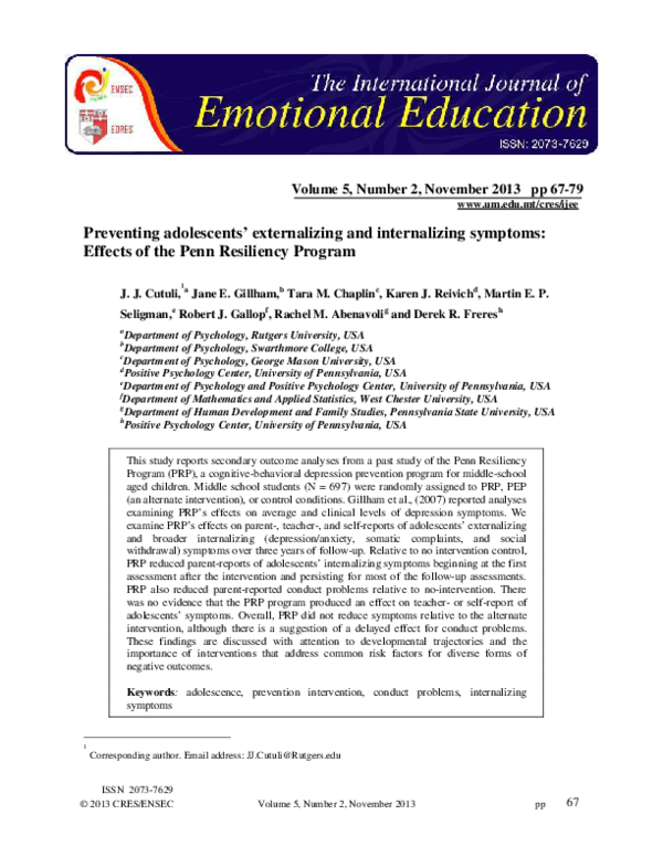 (PDF) Preventing adolescents' externalizing and internalizing symptoms ...