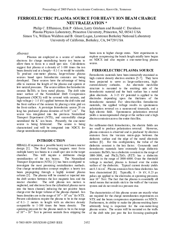 (PDF) Ferroelectric plasma source for heavy ion beam space charge ...
