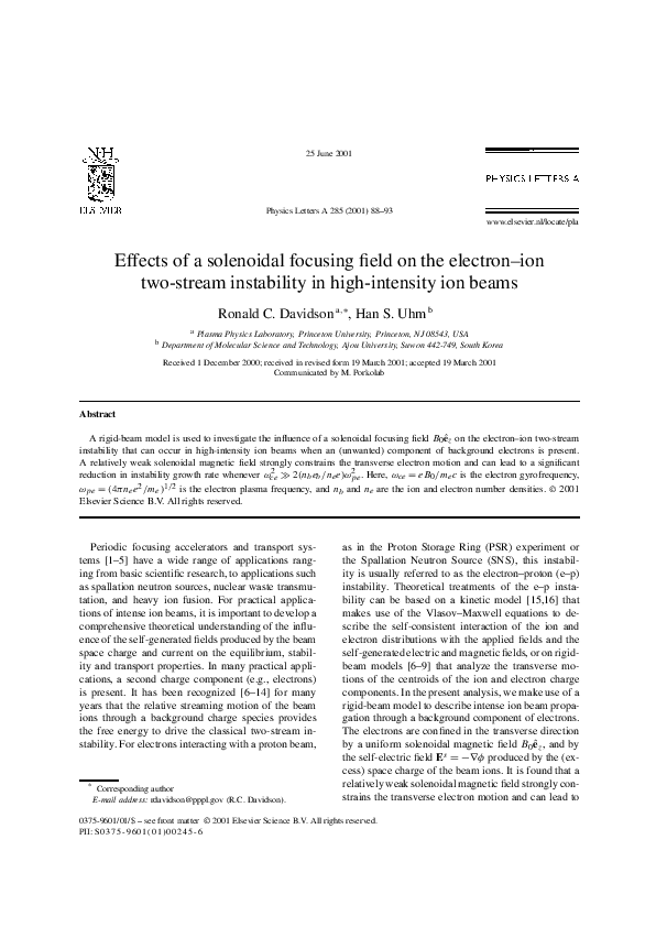(PDF) Nonlinear Evolution of the Ion-Ion Beam Instability | J. Trulsen ...