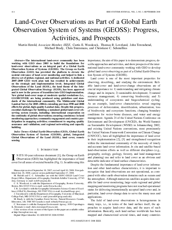 (PDF) Land Cover Observations as part of a Global Earth Observation ...