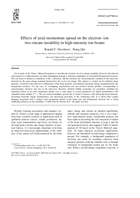 (PDF) Effects of axial momentum spread on the electron–ion two-stream instability in high ...