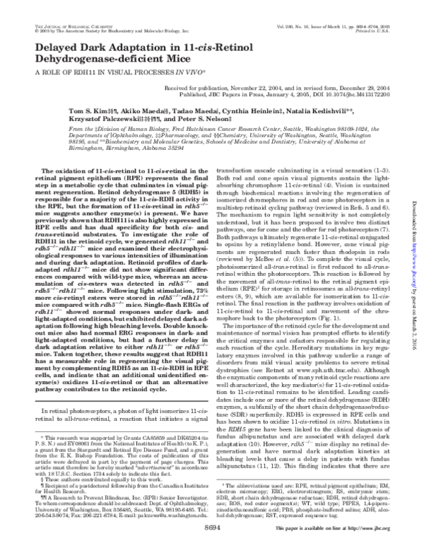 (PDF) Delayed Dark Adaptation in 11-cis-Retinol Dehydrogenase-deficient ...
