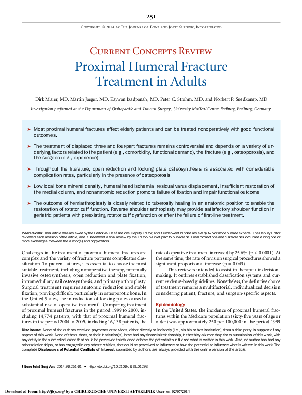 Pdf Proximal Humeral Fracture Treatment In Adults