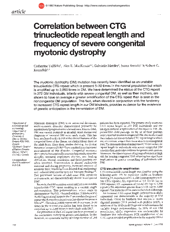 (PDF) Correlation between CTG trinucleotide repeat length and frequency ...