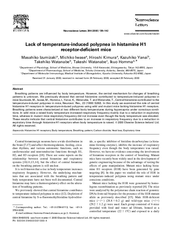 (PDF) Lack of temperature-induced polypnea in histamine H1 receptor ...