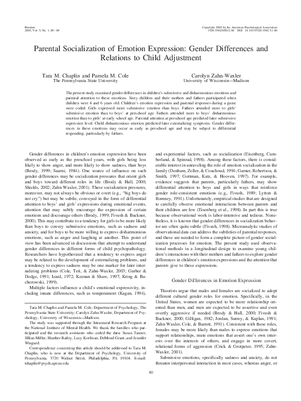 (PDF) Parental Socialization of Emotion Expression: Gender Differences ...