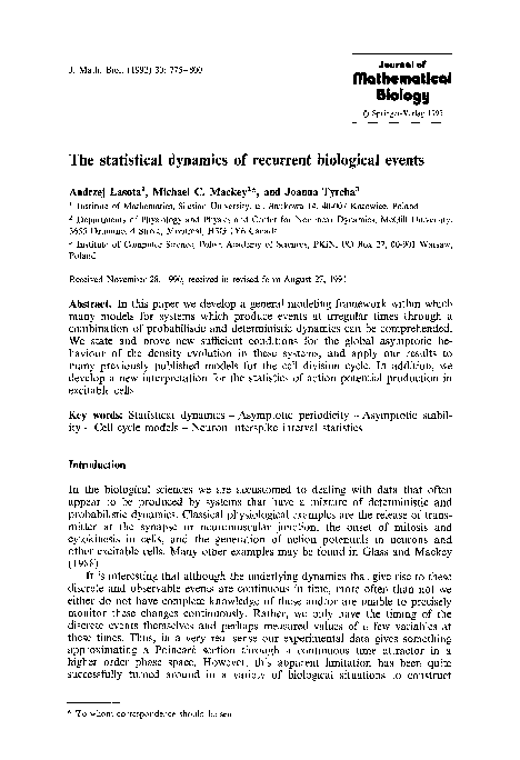 (PDF) The statistical dynamics of recurrent biological events