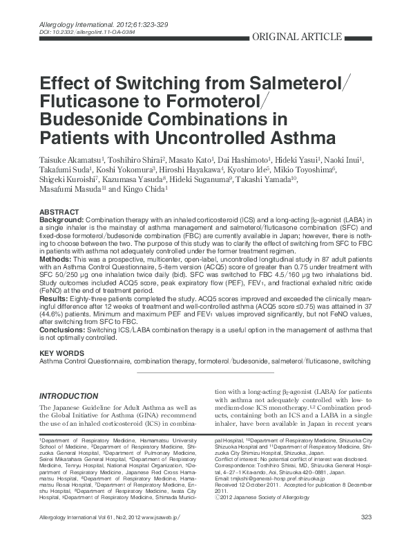 (PDF) Effect of switching from salmeterol/fluticasone to formoterol ...