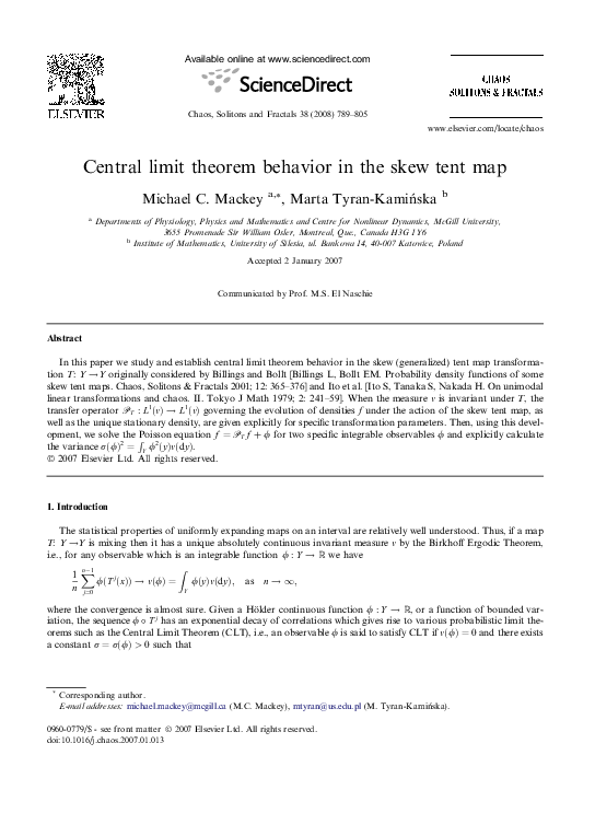 (PDF) Central limit theorem behavior in the skew tent map