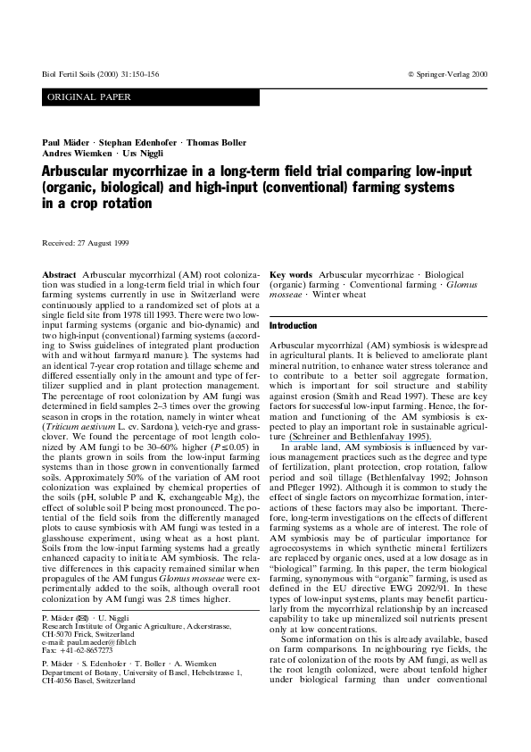 (PDF) Arbuscular mycorrhizae in a long-term field trial comparing low ...