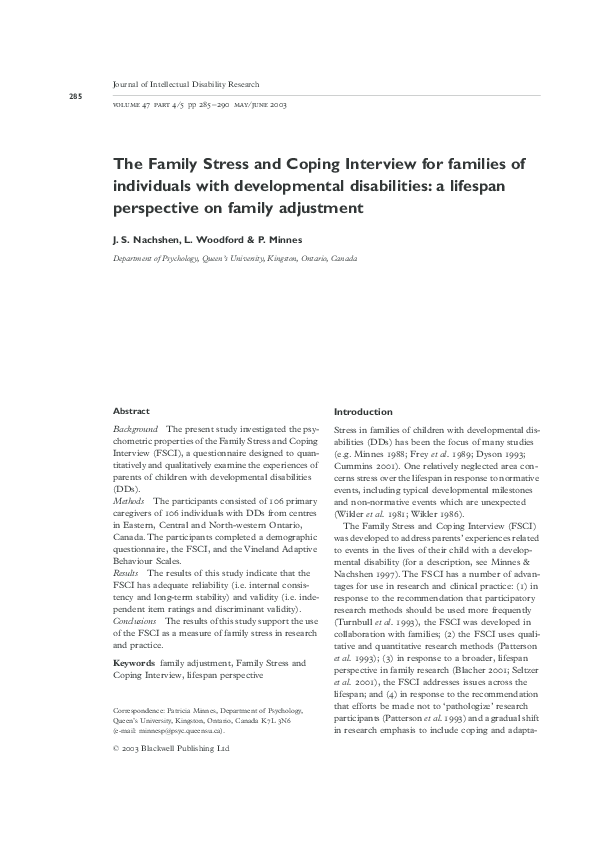 (PDF) The Family Stress and Coping Interview for families of ...