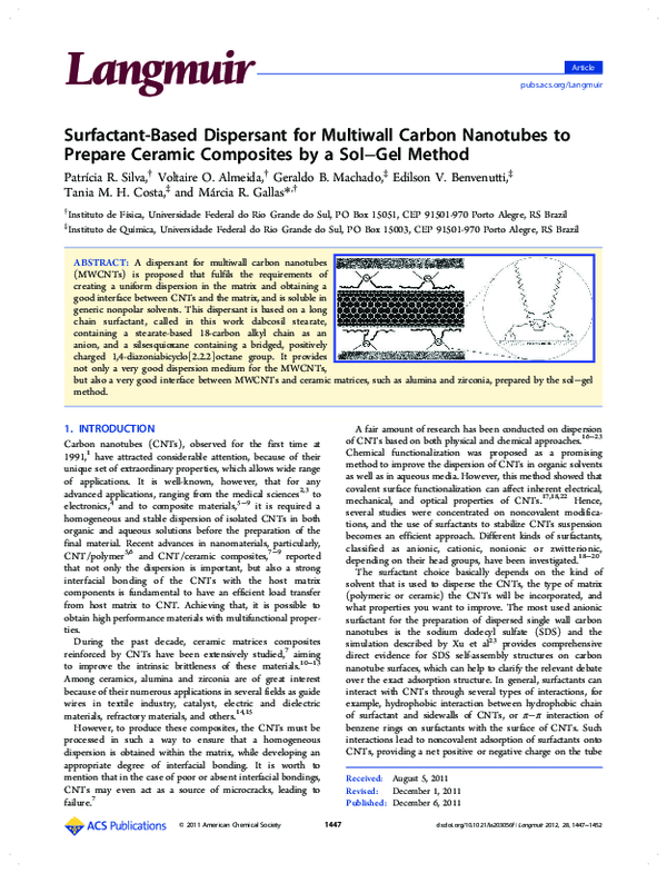 (PDF) Surfactant-Based Dispersant for Multiwall Carbon Nanotubes to ...
