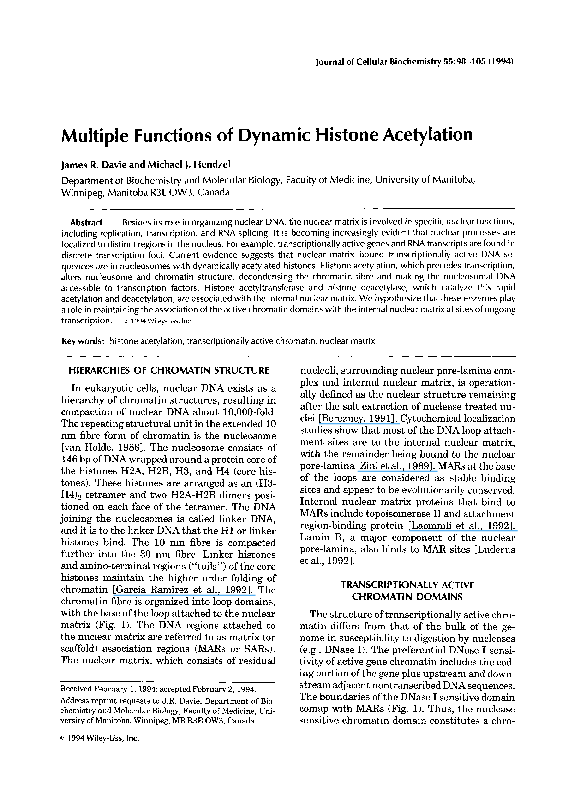 (PDF) Multiple functions of dynamic histone acetylation | Michael ...