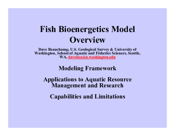 (PDF) Fish Bioenergetics Model Overview Modeling Framework Applications ...