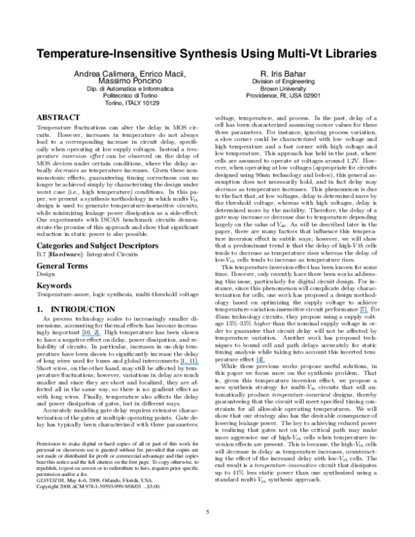 (PDF) Temperature-insensitive synthesis using multi-vt libraries
