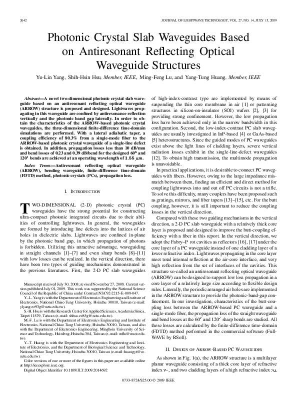 (PDF) Photonic Crystal Slab Waveguides Based on Antiresonant Reflecting ...