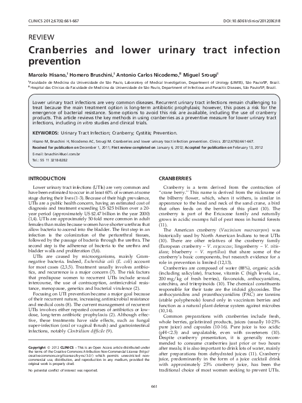 (PDF) Cranberries and lower urinary tract infection prevention