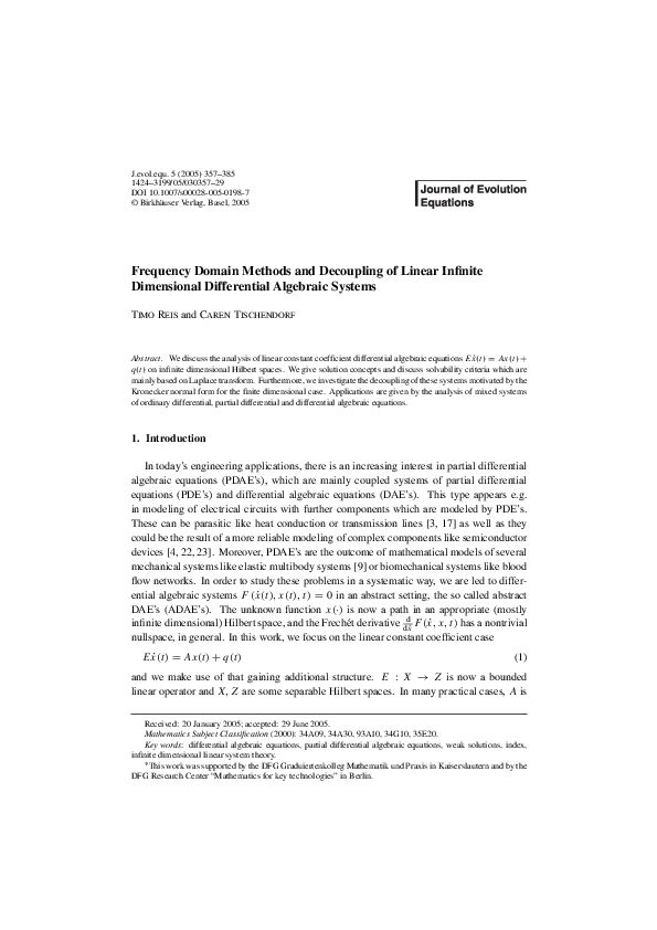 (PDF) Frequency Domain Methods and Decoupling of Linear Infinite Dimensional Differential ...