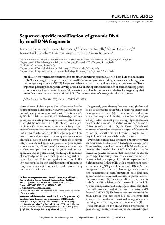 (PDF) Sequence-specific modification of genomic DNA by small DNA fragments