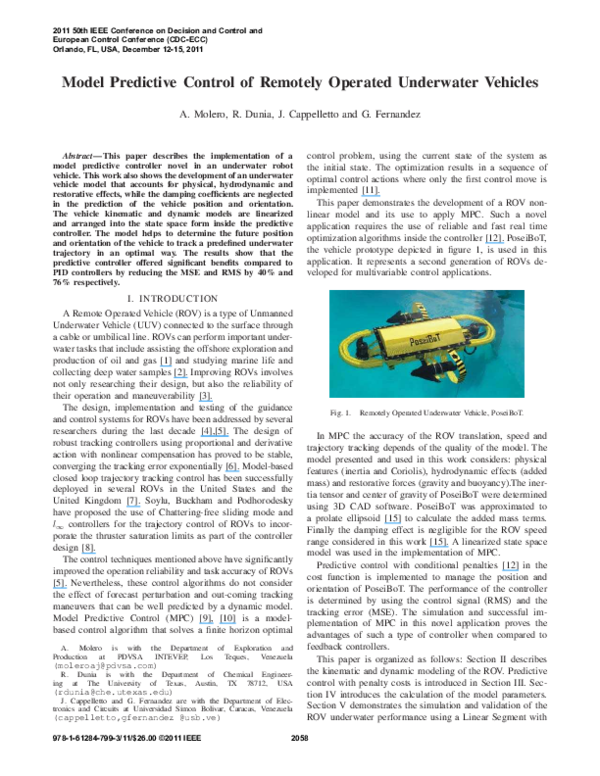 (PDF) Model predictive control of remotely operated underwater vehicles