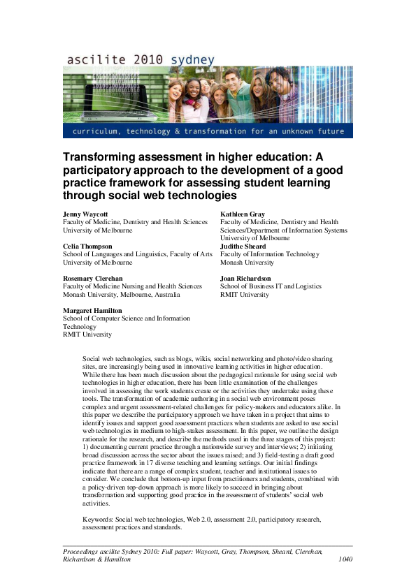 (PDF) Transforming assessment in higher education: A participatory ...