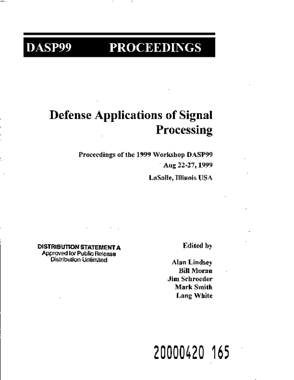 (PDF) Defense Applications of Signal Processing