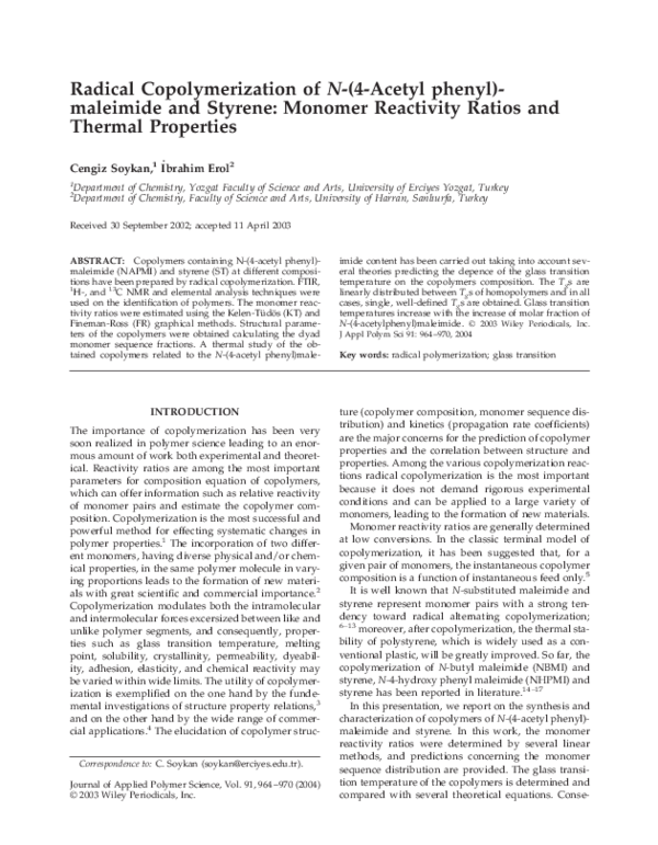 (PDF) Radical copolymerization ofN-(4-acetyl phenyl)- maleimide and ...