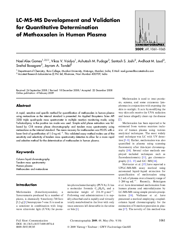 (PDF) LC-MS-MS Development and Validation for Quantitative Determination of Methoxsalen in Human ...