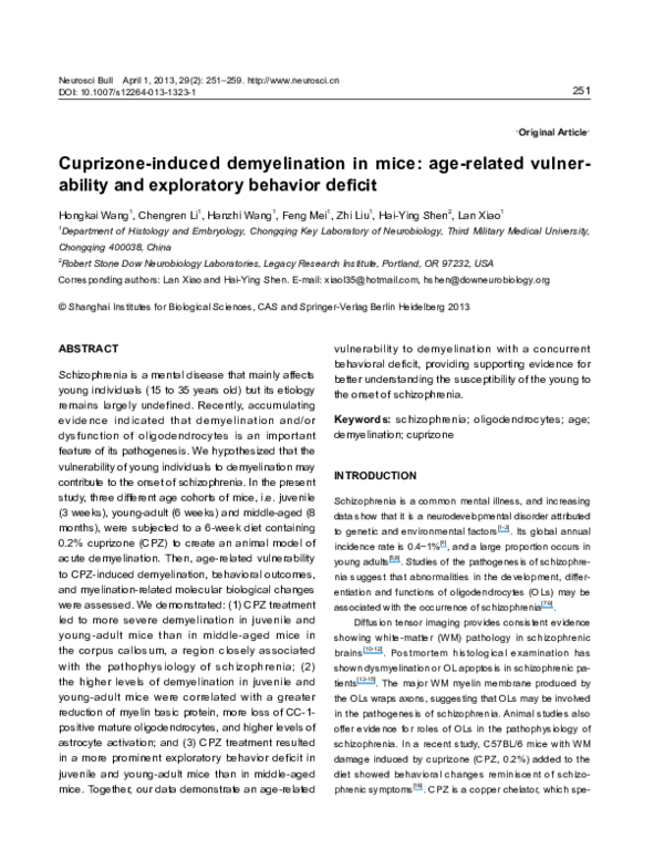 (PDF) Cuprizone-induced demyelination in mice: age-related ...