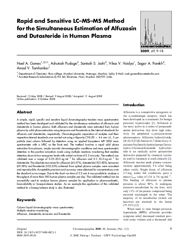 (PDF) Rapid and Sensitive LC–MS–MS Method for the Simultaneous Estimation of Alfuzosin and ...