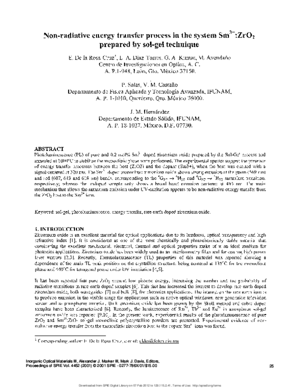 (PDF) Non-radiative energy transfer process in the system Sm3+:ZrO2 ...
