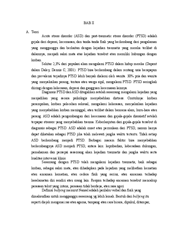 (DOC) BAB II MPP kerangka teori PTSD dan Bullying
