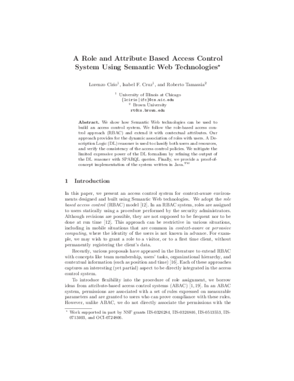 Pdf A Role And Attribute Based Access Control System Using Semantic