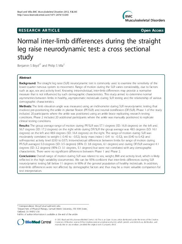 (PDF) Normal inter-limb differences during the straight leg raise ...
