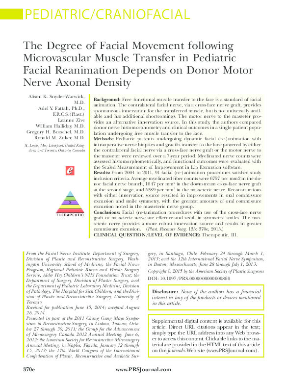 (PDF) The Degree of Facial Movement following Microvascular Muscle ...