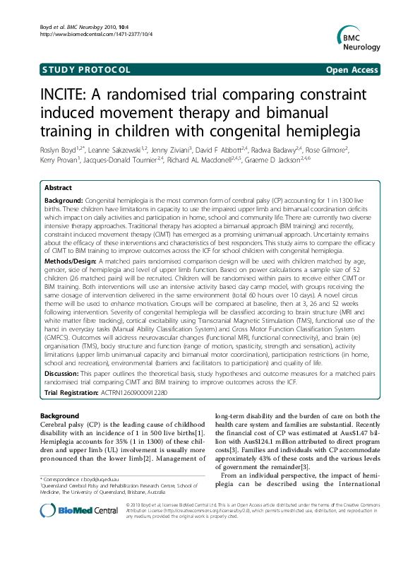 (PDF) INCITE: A randomised trial comparing constraint induced movement ...
