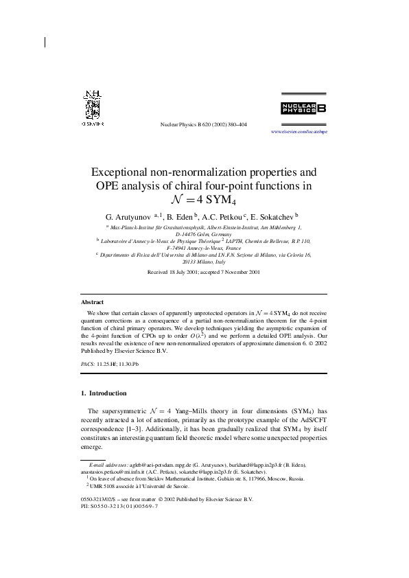 (PDF) Exceptional non-renormalization properties and OPE analysis of chiral four-point functions ...