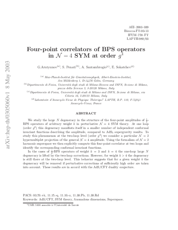 (PDF) Four-point correlators of BPS operators in N=4 SYM at order g4