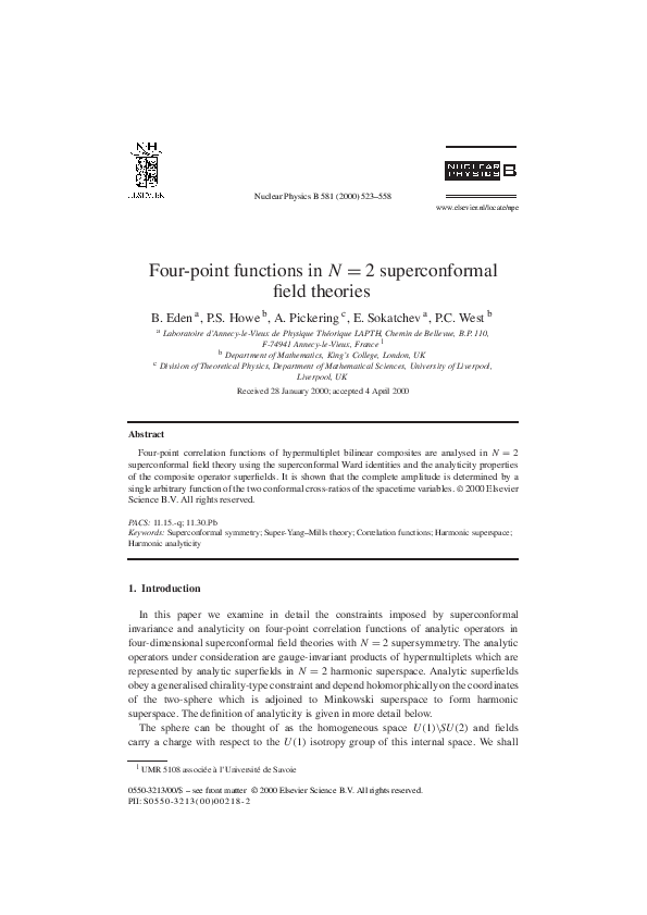 Pdf Four Point Functions In N 2 Superconformal Field Theories Emery Sokatchev