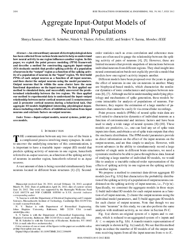 (PDF) Aggregate Input-Output Models of Neuronal Populations