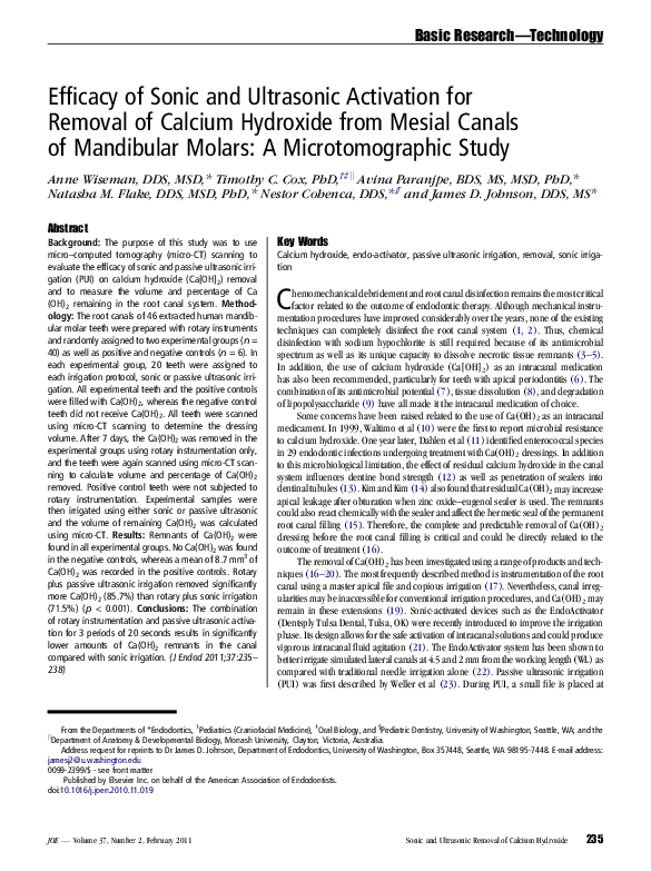 (PDF) Efficacy of Sonic and Ultrasonic Activation for Removal of ...