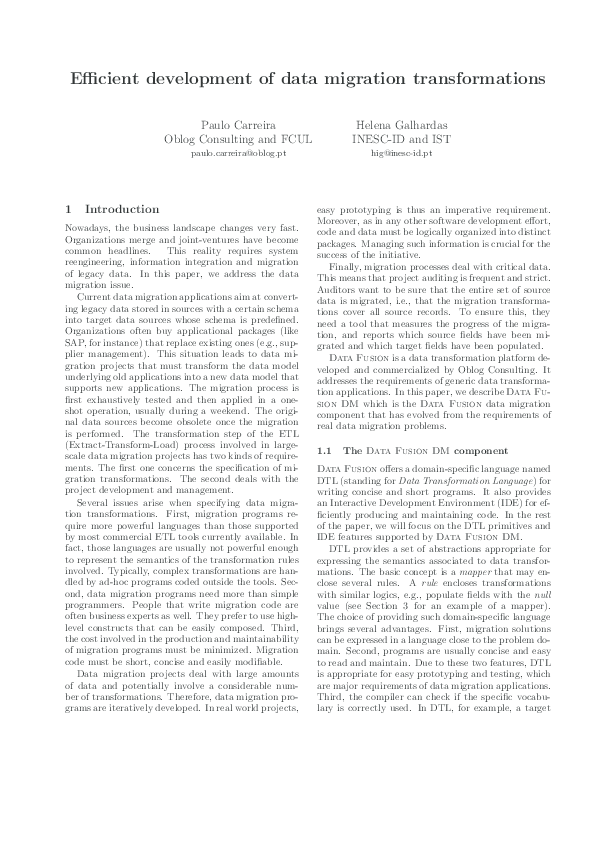 Pdf Efficient Development Of Data Migration Transformations