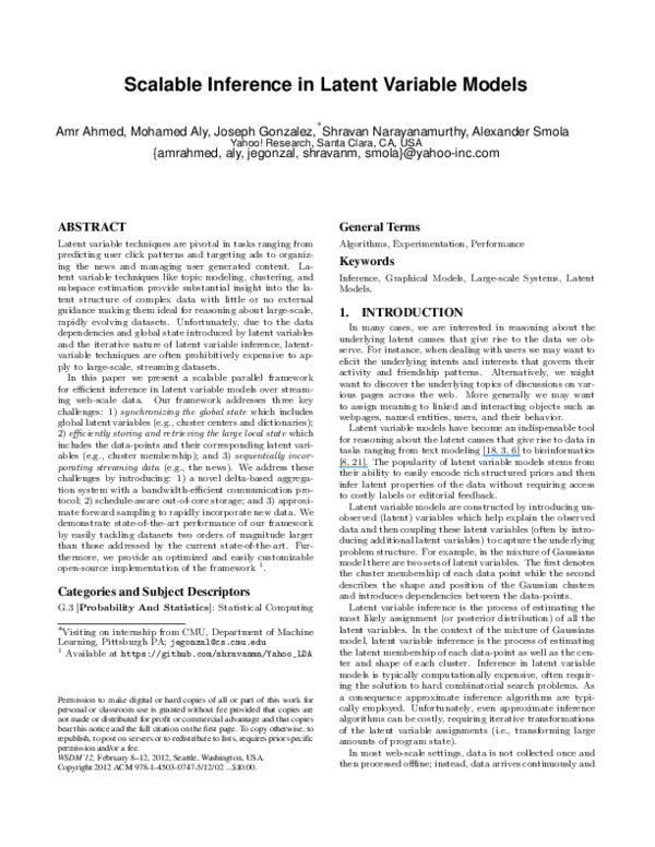 Pdf Scalable Inference In Latent Variable Models