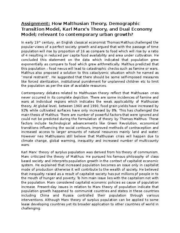 (DOC) How Malthusian Theory, Demographic Transition Model, Karl Marx's ...