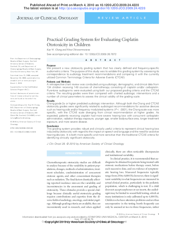 (PDF) Practical Grading System for Evaluating Cisplatin Ototoxicity in ...