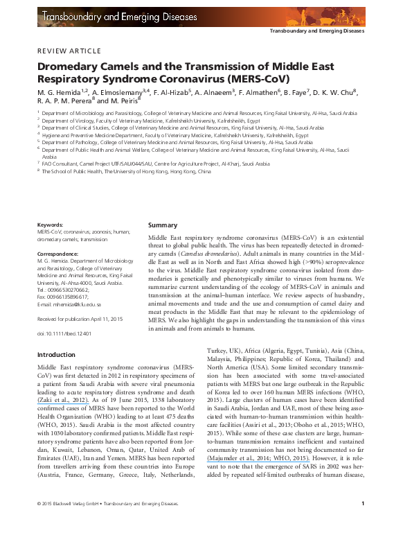 (PDF) Dromedary Camels and the Transmission of Middle East Respiratory ...