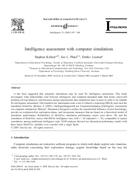 (PDF) Intelligence assessment with computer simulations